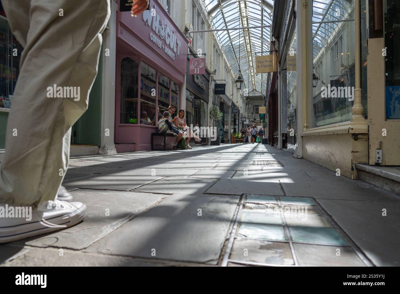 Cardiff Wales - August 6 2024:Low point of view along corridor of Royal ...
