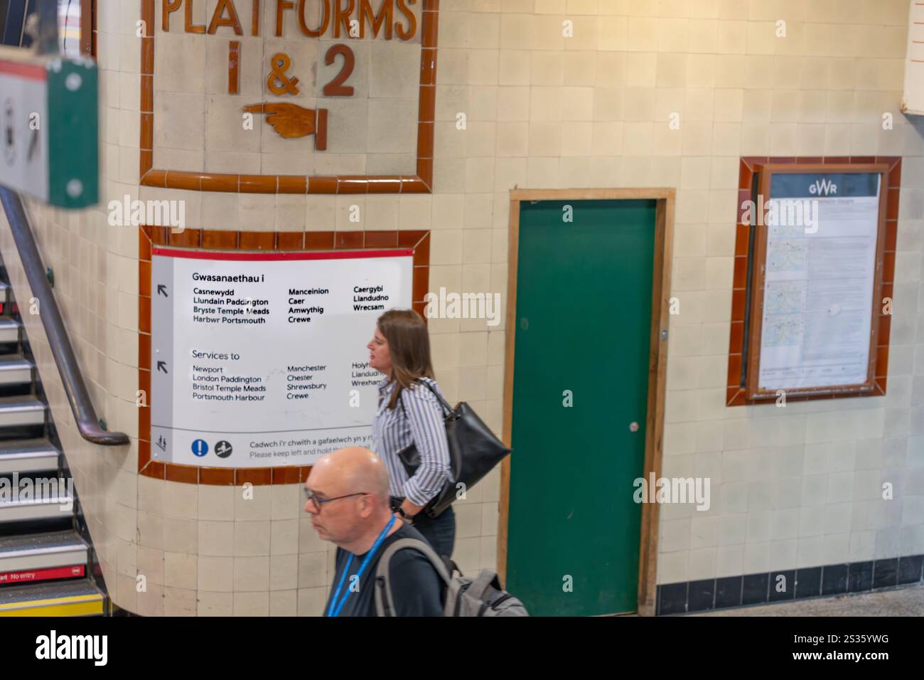 Cardiff Wales - August 6 2024; Hall inside railway station platform 1 ...