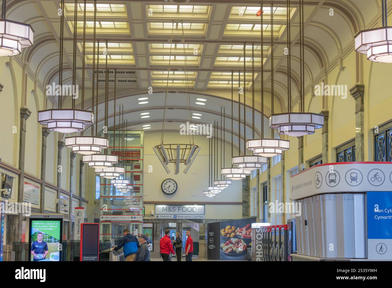 Cardiff Wales - August 6 2024; Hall inside railway station with people ...