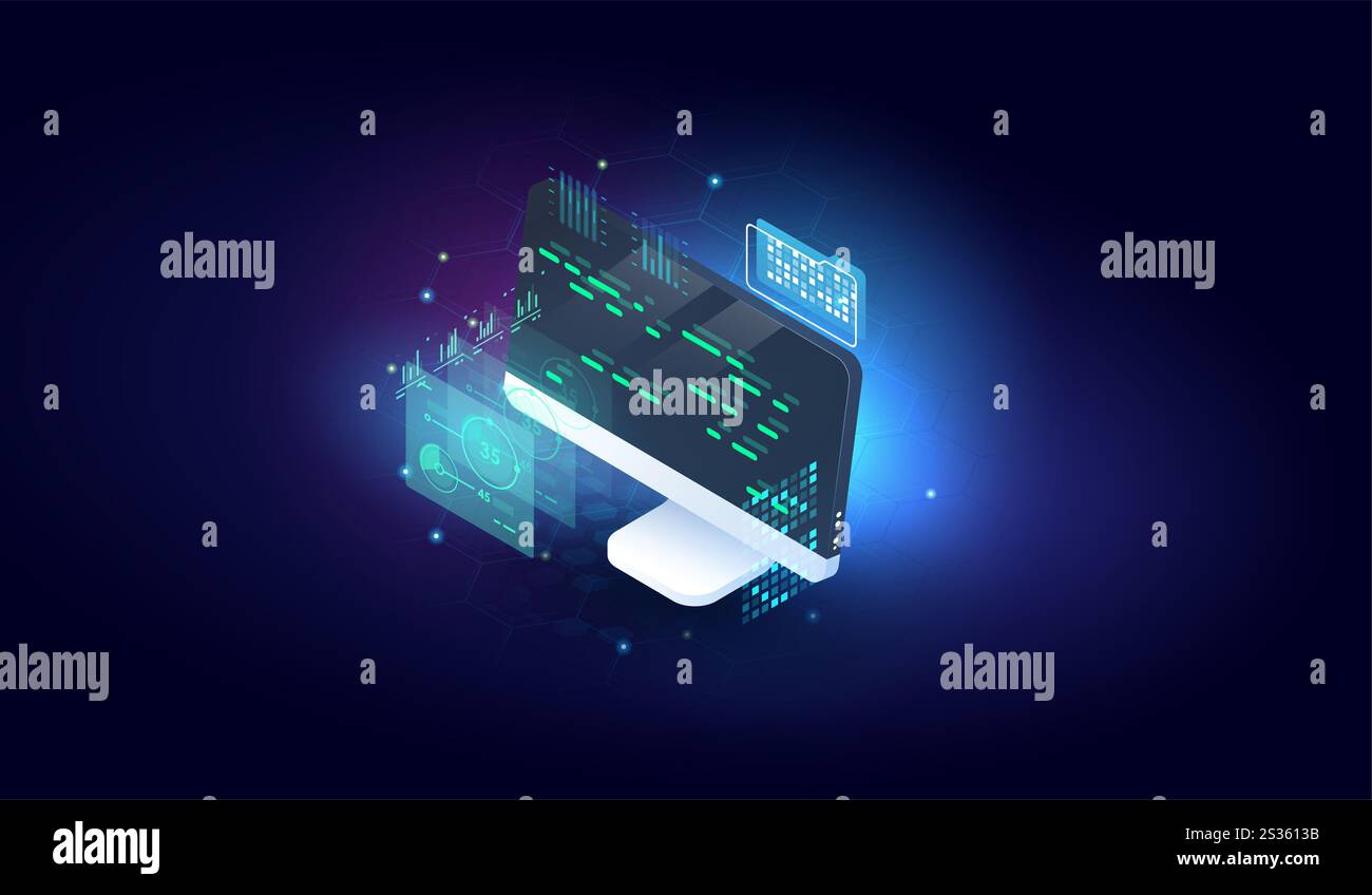 software programming coding concept. Program or web developer coding on computer. Screen with ...