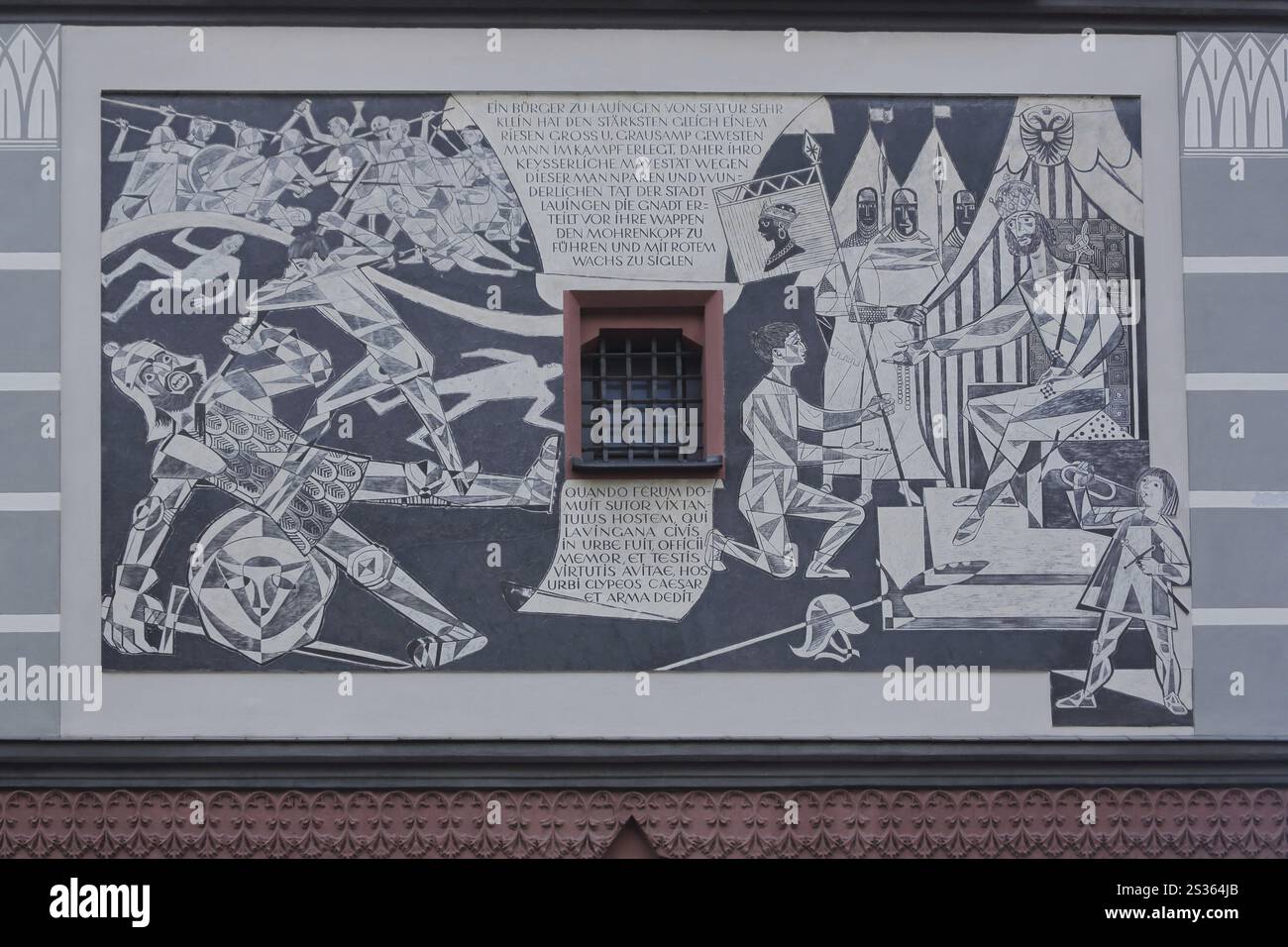 Mural with historical scene, awarding of the town coat of arms, knight ...