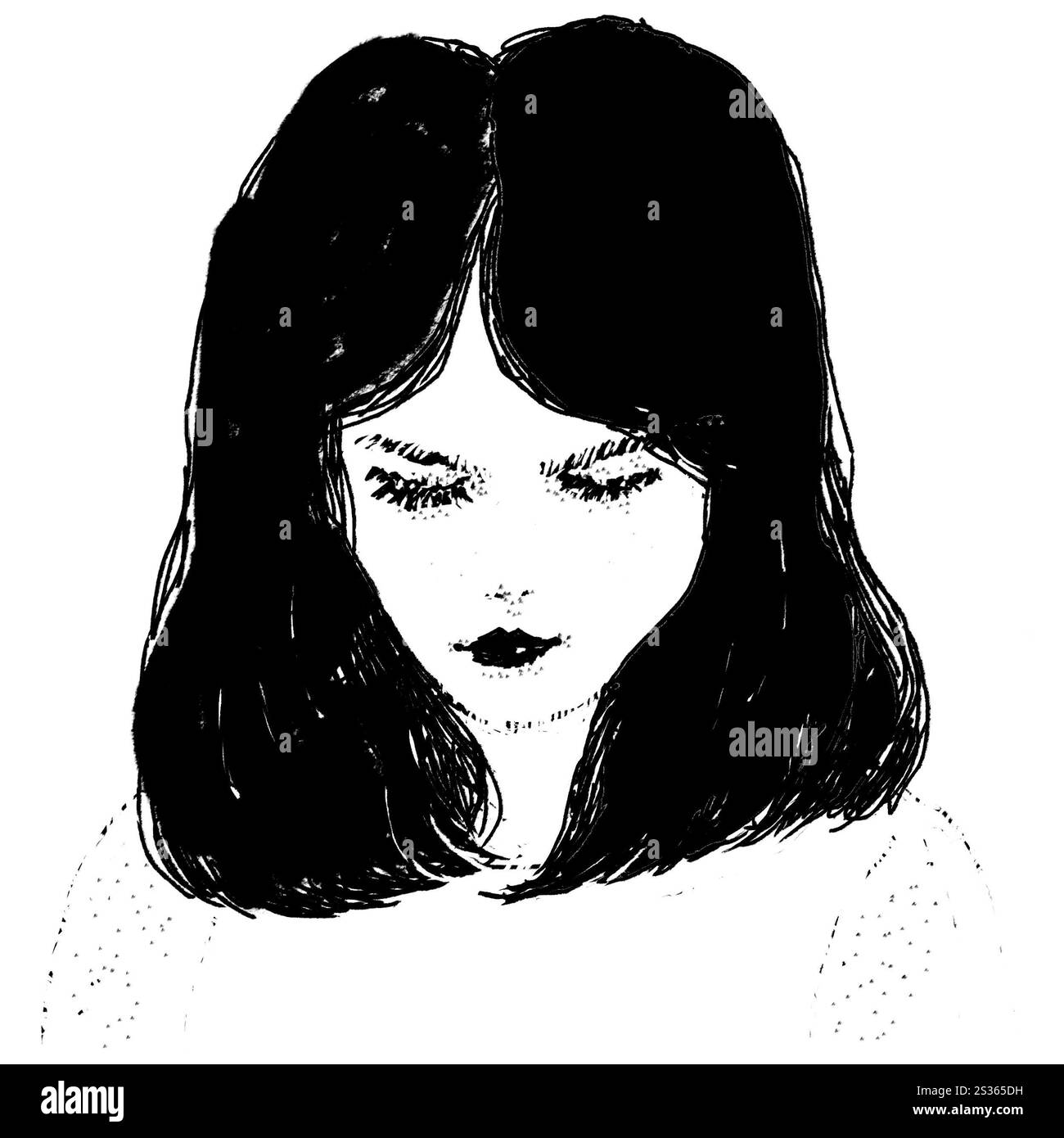 Line art sad woman Cut Out Stock Images & Pictures - Alamy