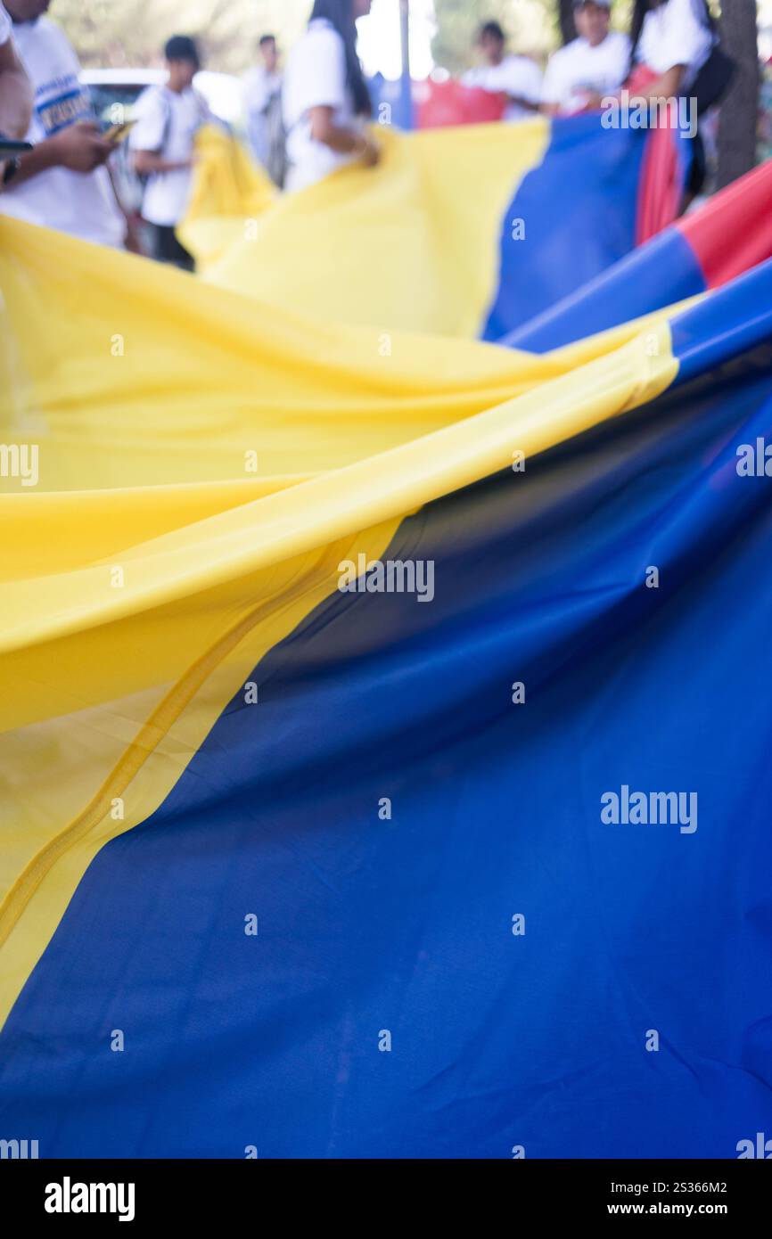 Colombian flag waving during a national holiday celebration ...