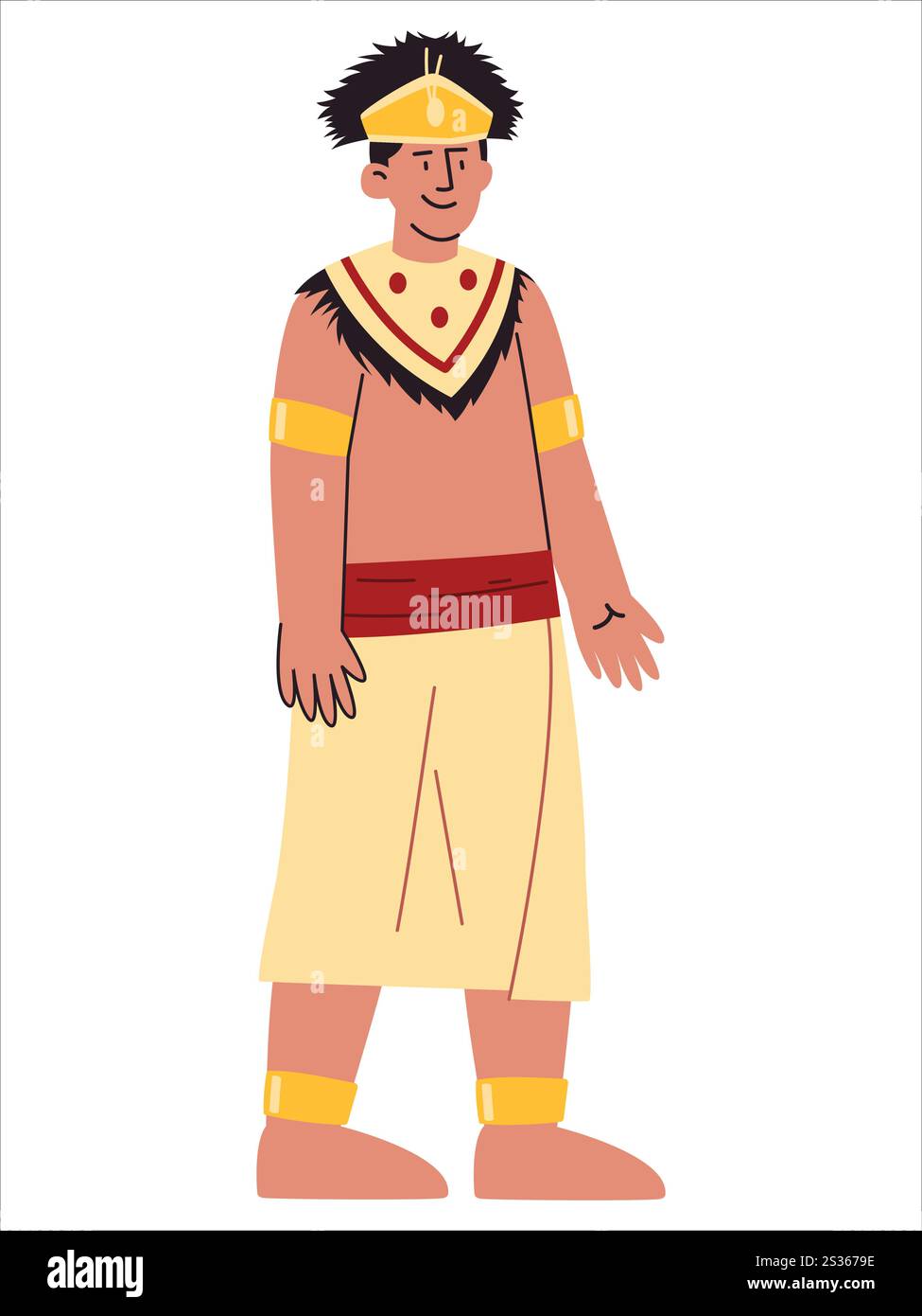 Polynesian man wearing traditional dress native tribe character smiling ...