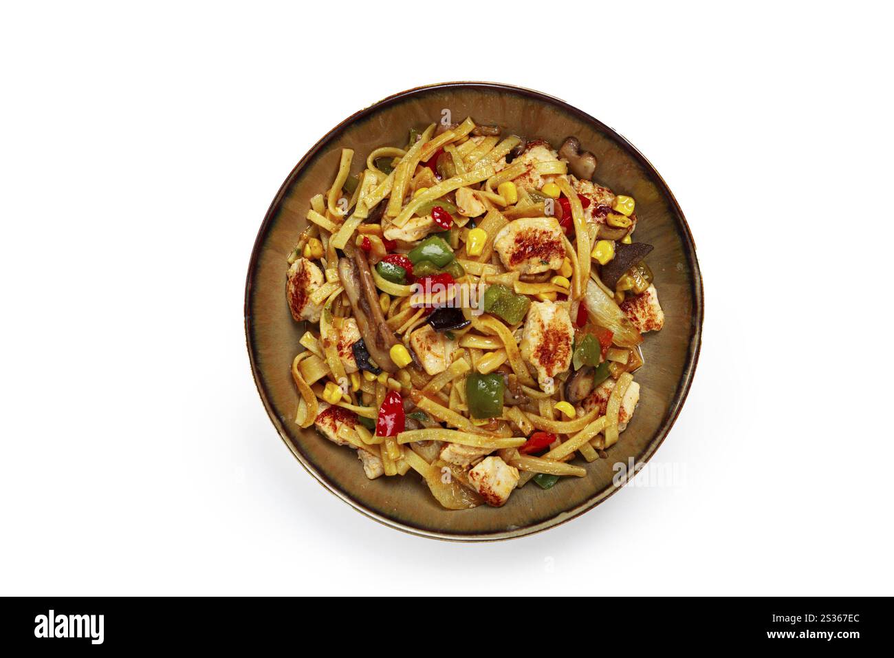 Fried noodles with chicken meat and vegetables, Bami Goreng, Indonesian ...