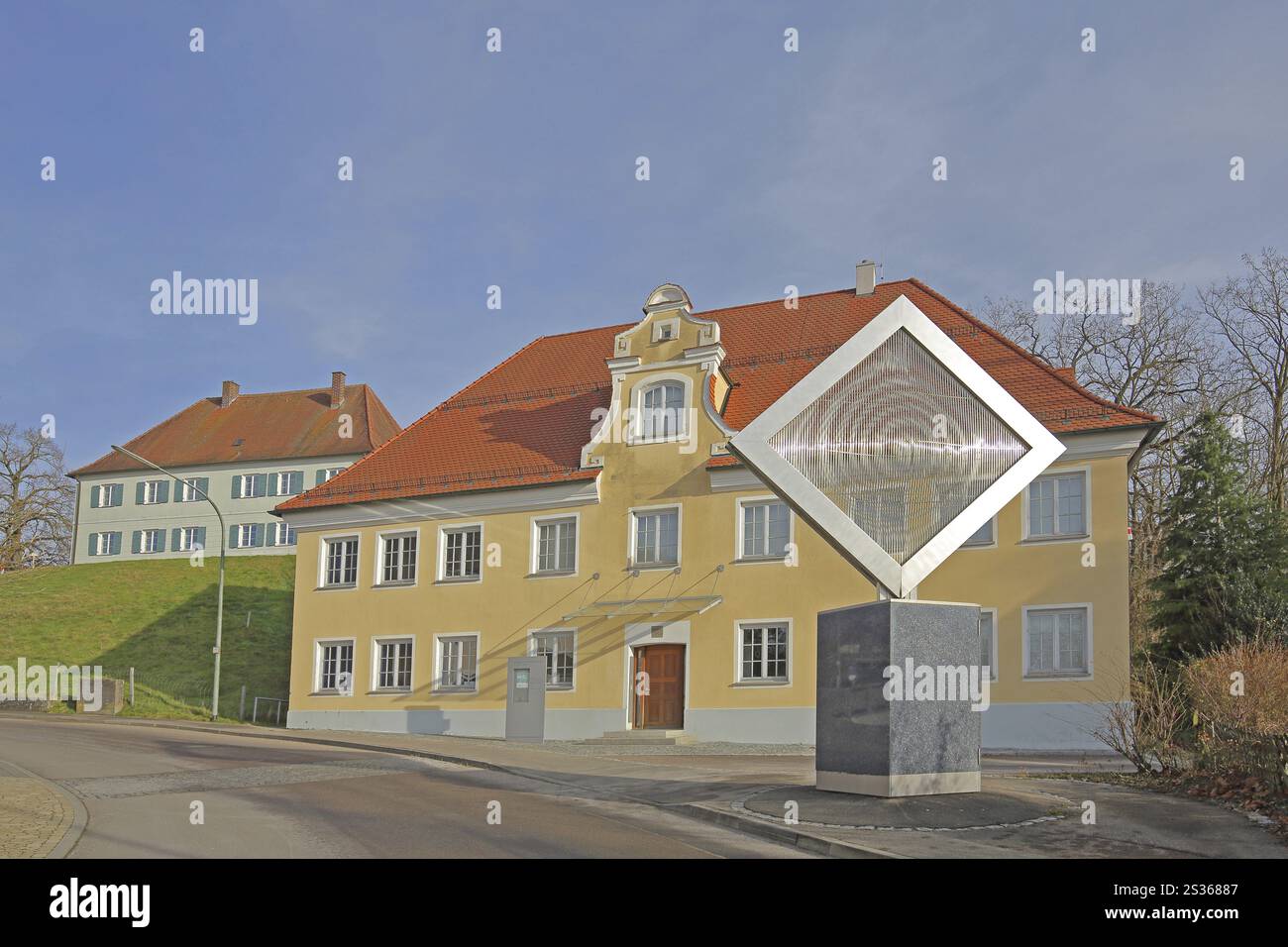 Art museum built in 1785 and square sculpture made of stainless steel ...