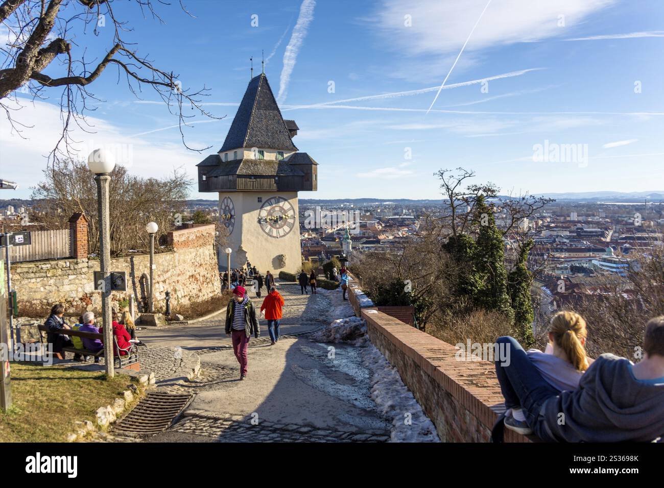 The clock tower is the landmark of the city of Graz. Capital of the ...