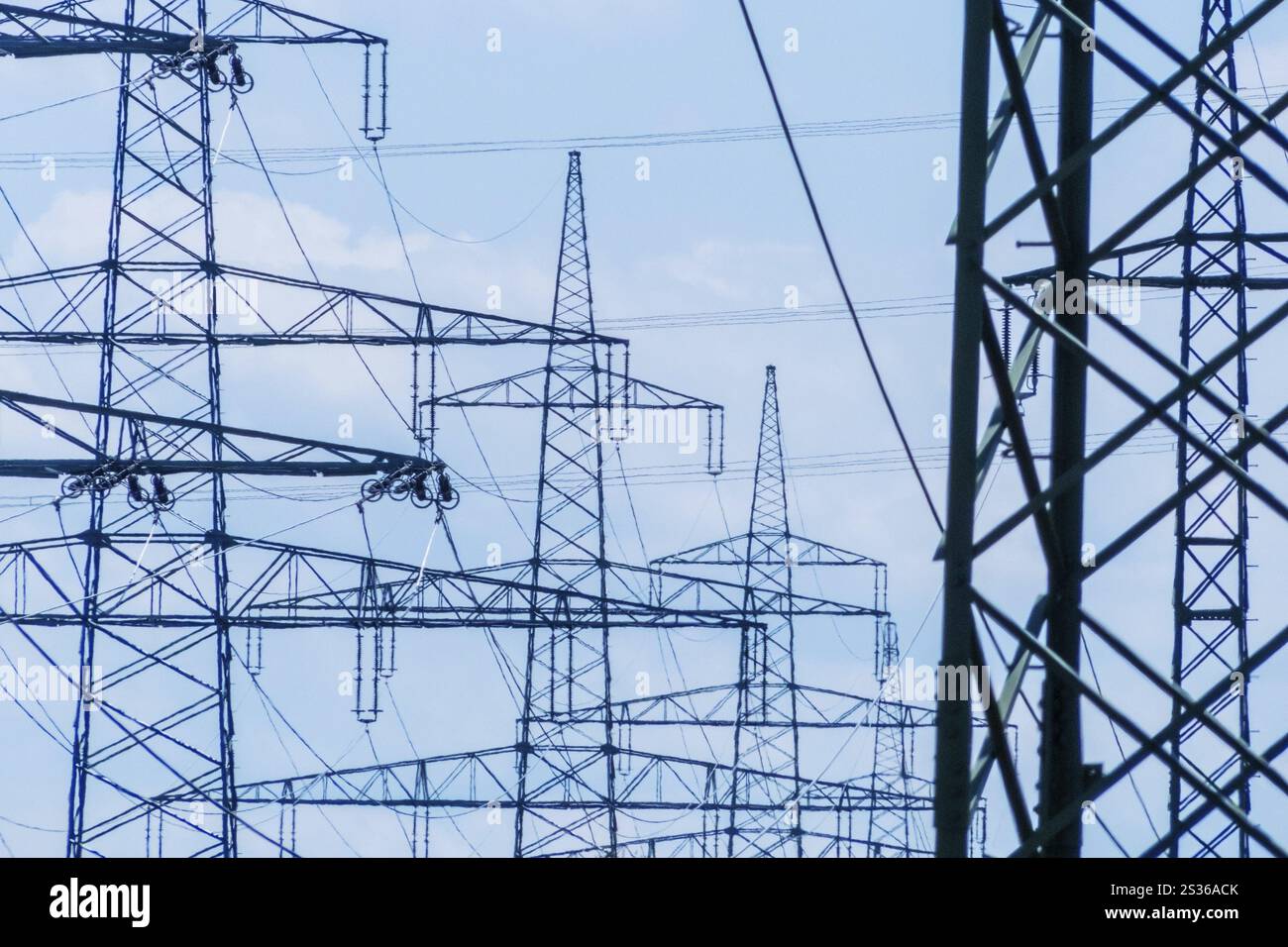 Power line pylons. High-voltage pylons for electric current Stock Photo ...