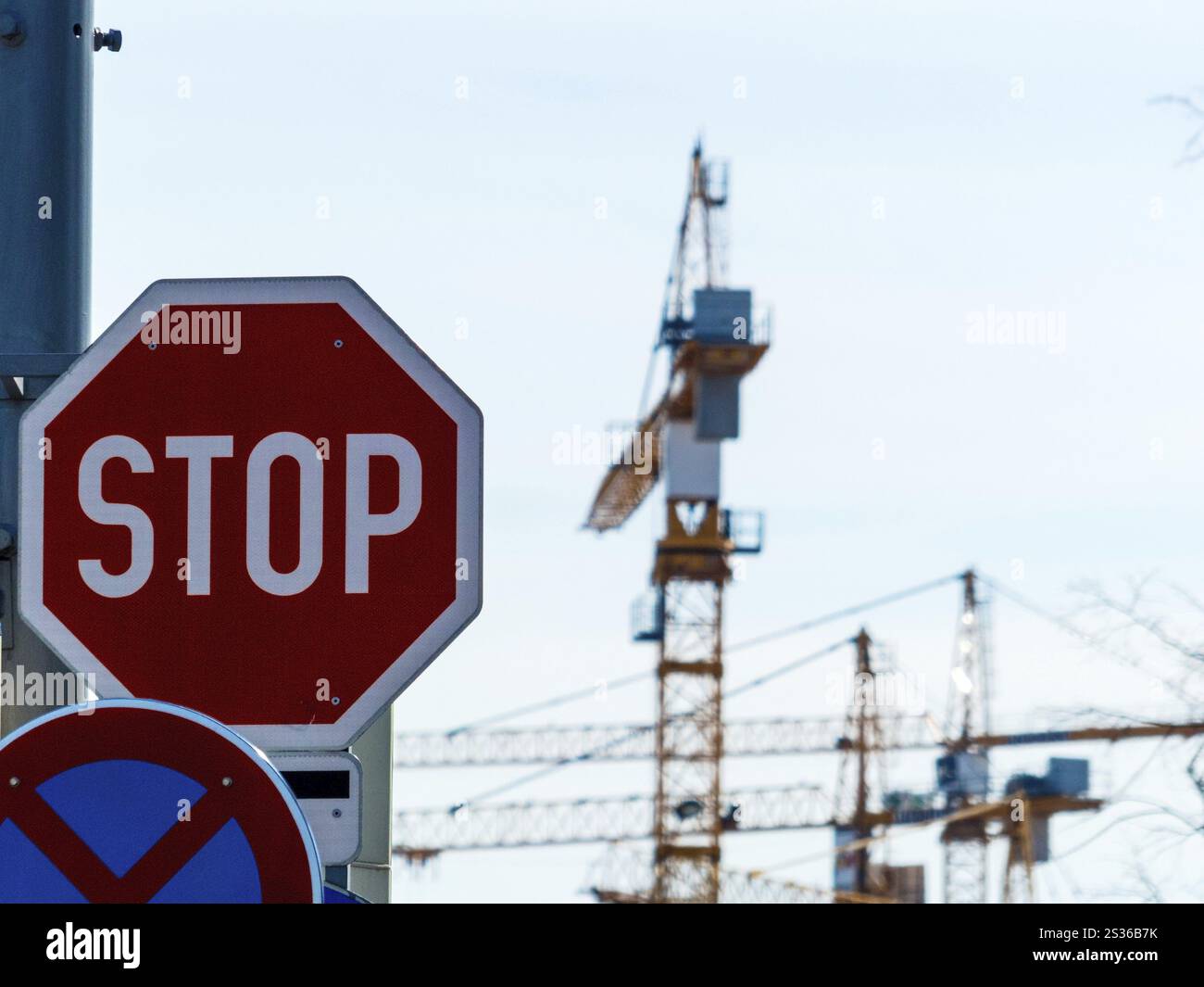 Construction residential houses several cranes hi-res stock photography ...