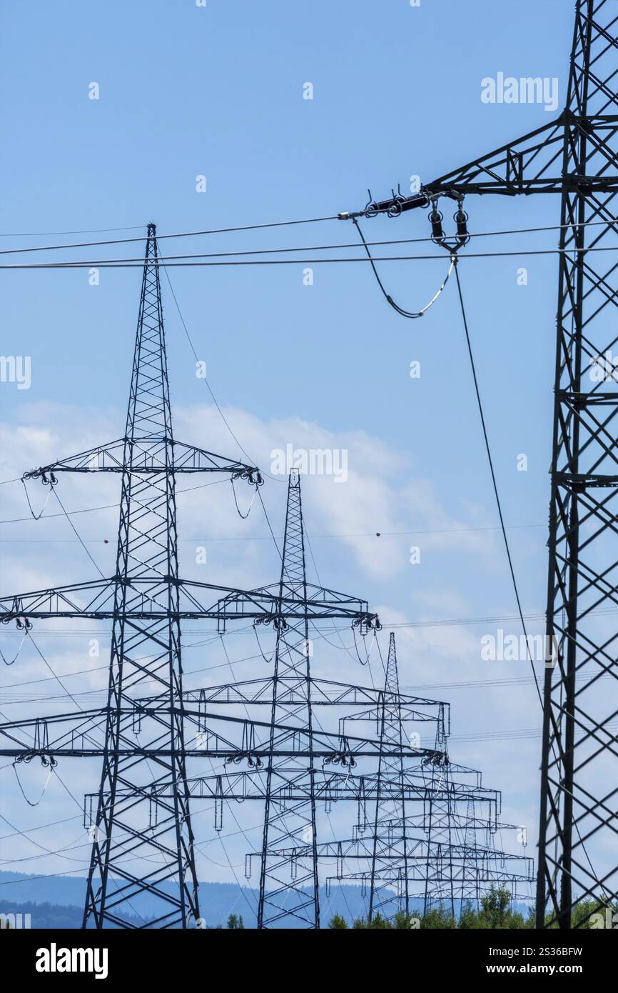Power line pylons. High-voltage pylons for electric current. Austria ...
