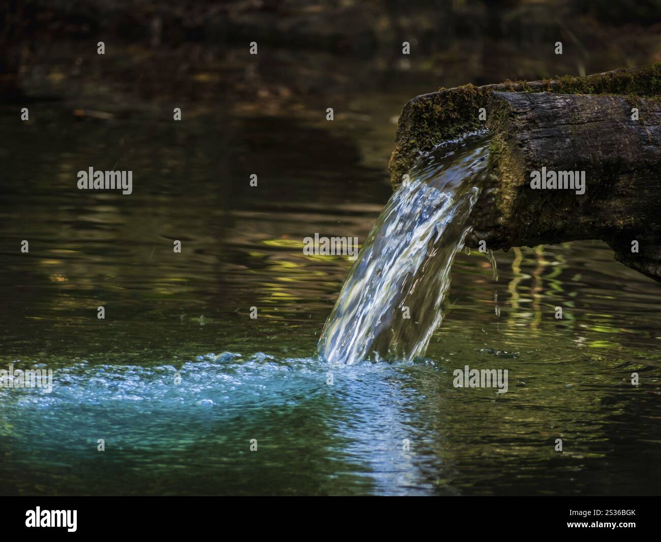 Drinking water from a spring flows into a lake. Symbol for pure water ...