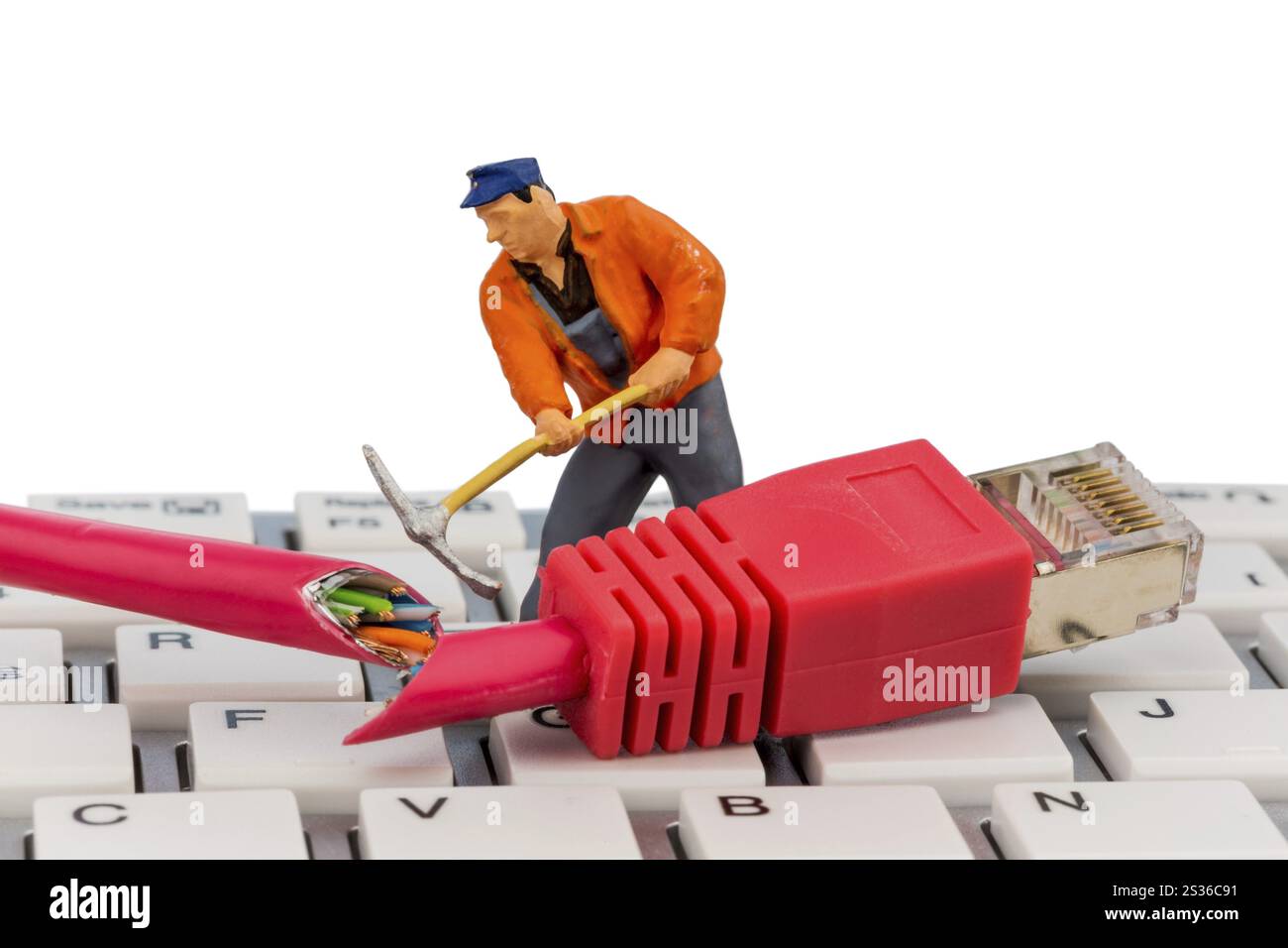 Worker, network plug, keyboard, symbol photo for Internet, malfunction ...