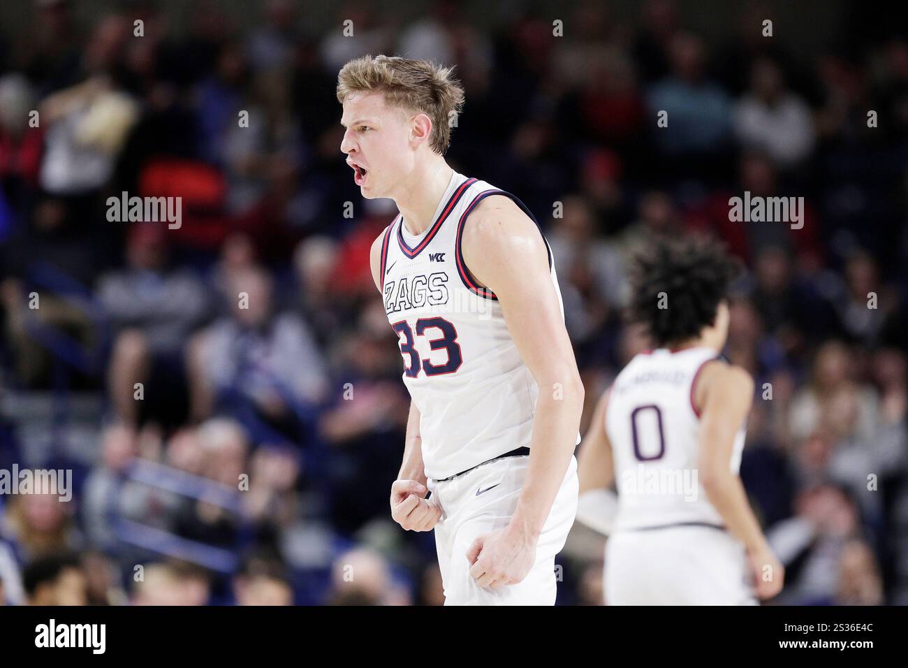 Gonzaga forward Ben Gregg (33) celebrates his basket during the first ...
