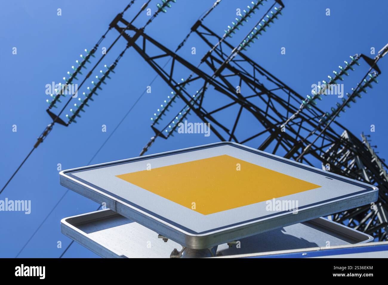 Power line pylons. High-voltage pylons for electric current Stock Photo ...