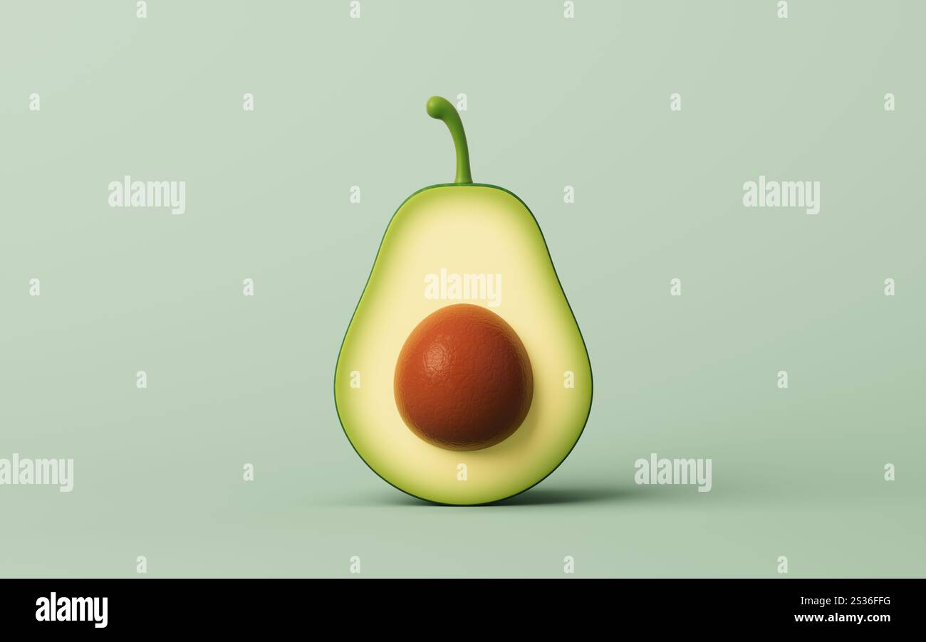 Fresh avocado fruit with green skin, 3d rendering. 3D illustration ...