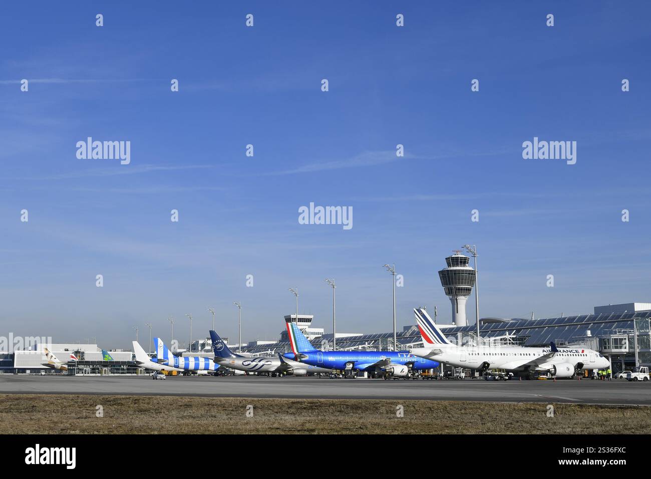 Aircraft Line Up at Terminal 1 with Tower, Air France, ITA Airways, Sky ...
