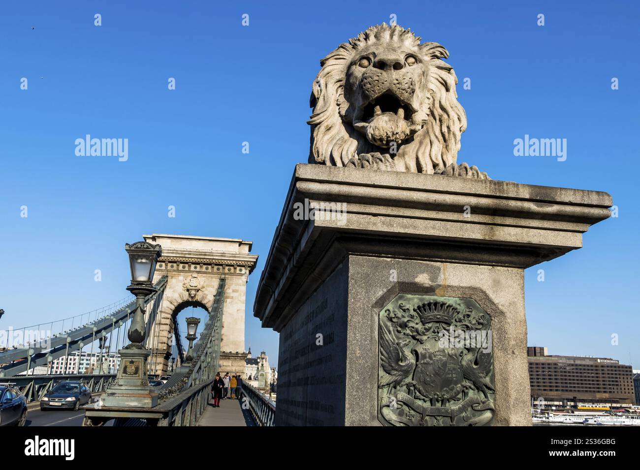 Hungary, Budapest. Chain Bridge and the Danube. The Chain Bridge is a ...