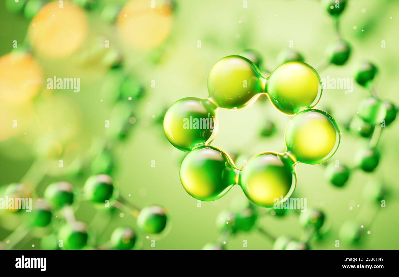Transparent green molecules background, 3d rendering. 3D illustration ...
