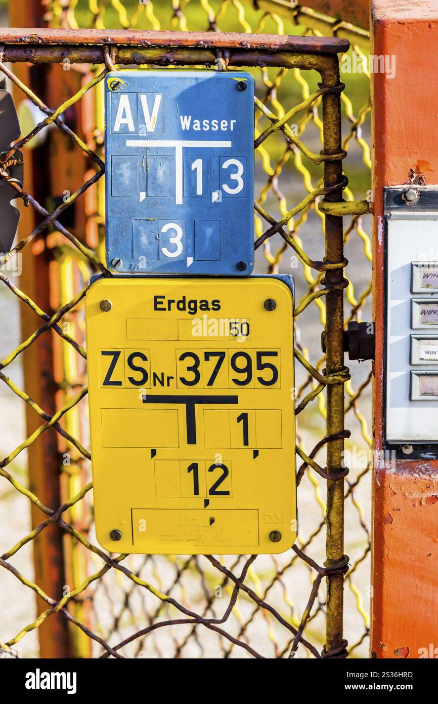 Signs for water and natural gas connection, symbol for water and gas ...