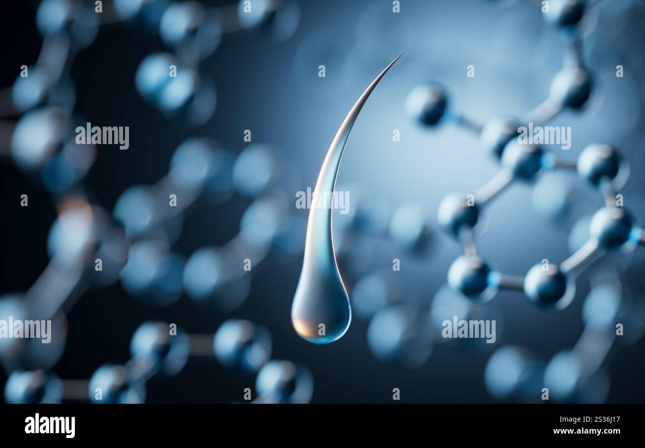 Single hair with transparent molecules background, 3d rendering. 3D ...