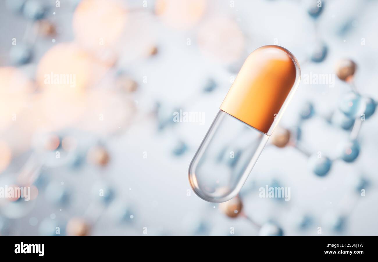 Medical capsule with transparent molecules background, 3d rendering. 3D ...