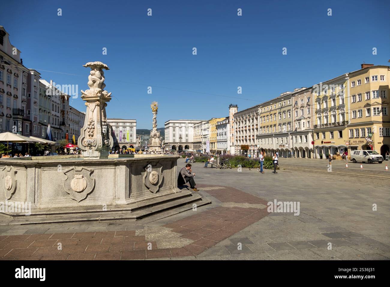 Austria, Linz, Main Square, Holy Trinity Column and Fountain Austria ...