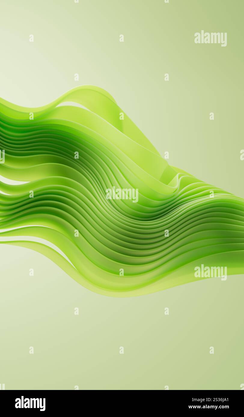Flowing gradient green curve ribbons background, 3d rendering. 3D ...