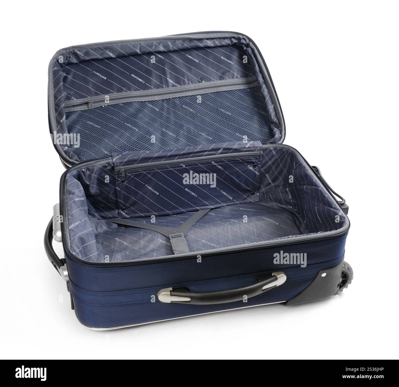 Stock photo of an Open empty blue travel suitcase close-up Isolated ...