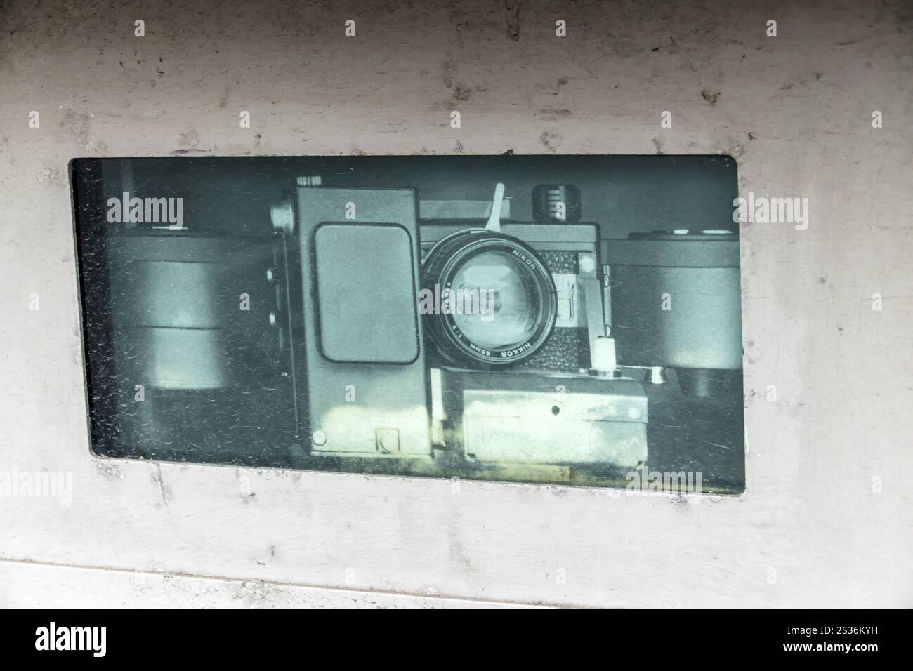 A dummy camera is located in a speed camera box for speed measurement ...