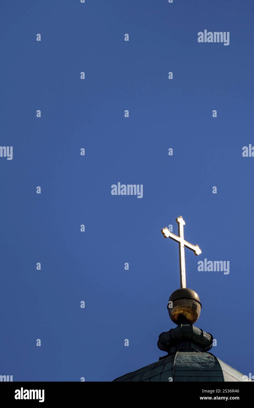 Latin cross on a roof, symbol of Christianity, faith, sacrifice Austria ...