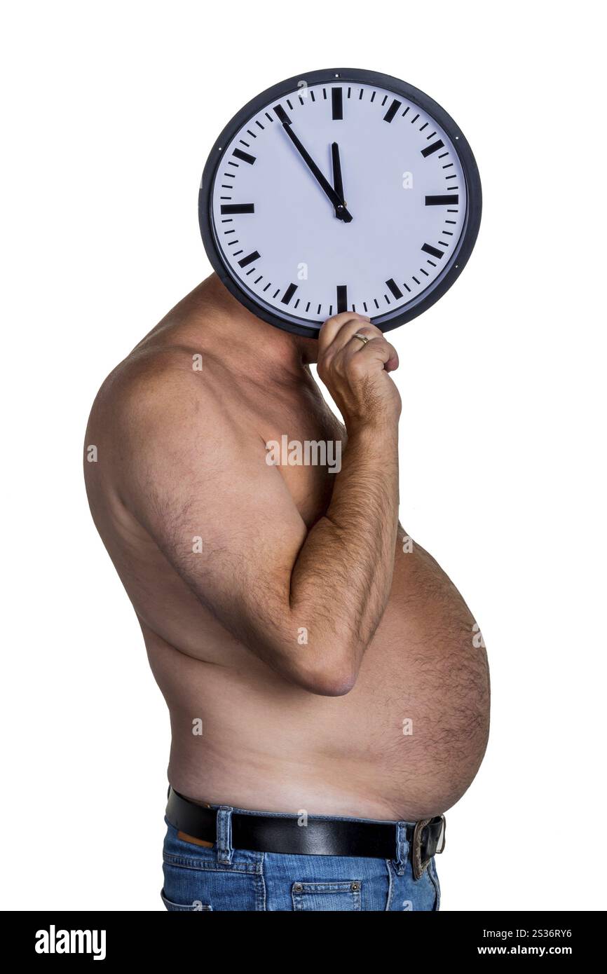 Man with overweight. Symbolic photo for beer belly, unsuccessful diets ...