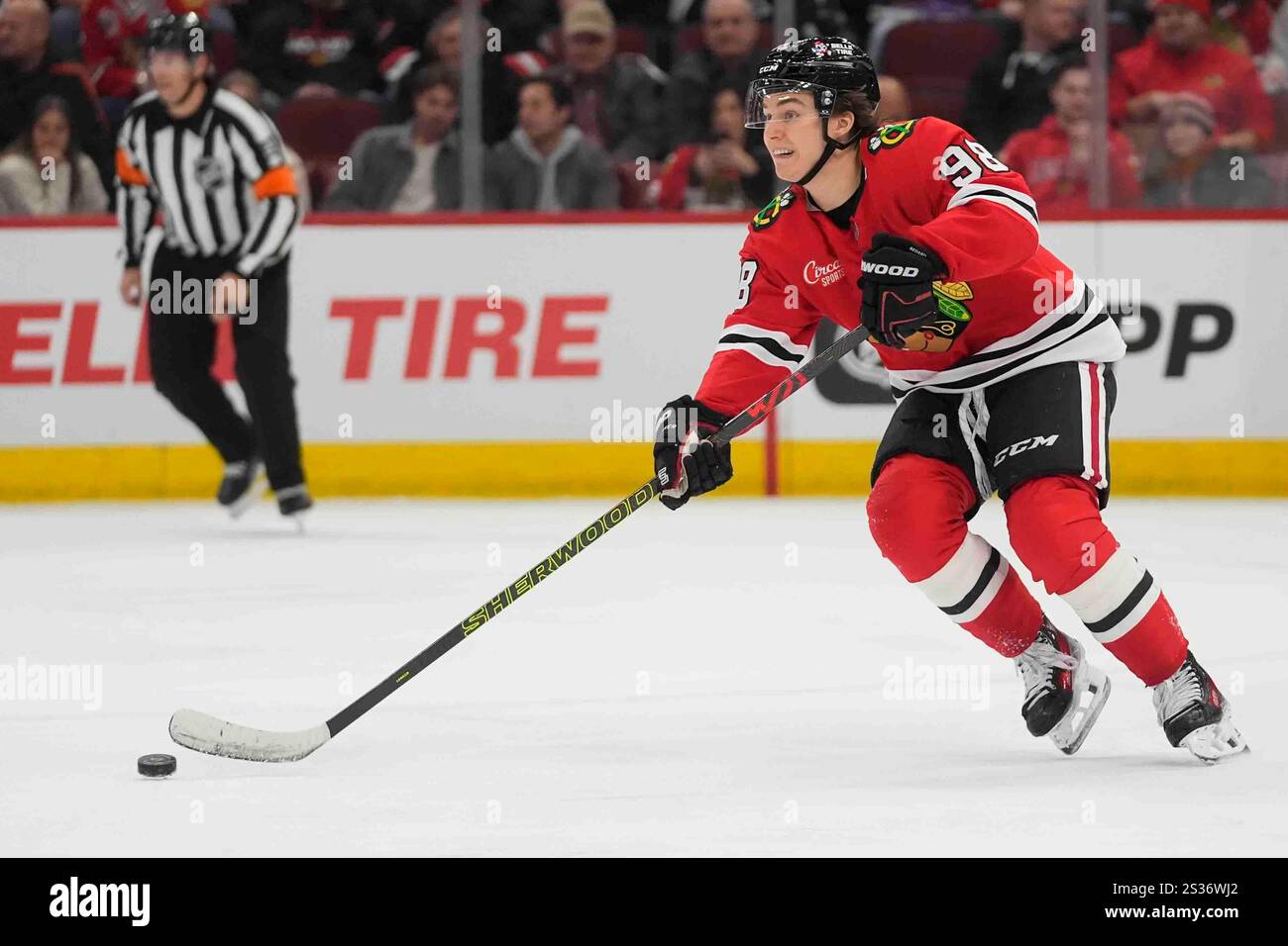 Chicago Blackhawks center Connor Bedard (98) handles the puck during ...