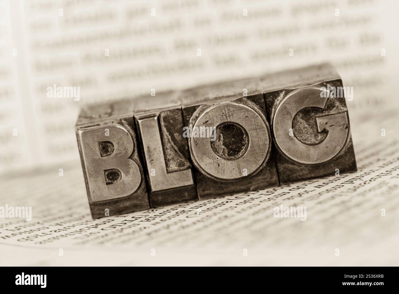 The word blog written in lead letters. Symbol photo for bloggen Austria ...