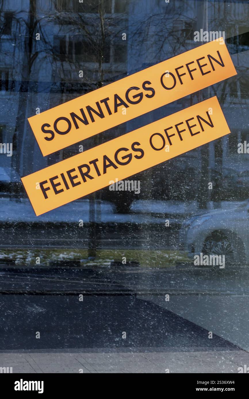 Signs Sundays open on public holidays, symbol for service, working ...