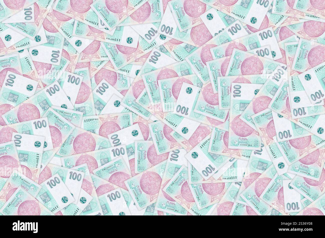 Czech Republic 100 Korun 1997 Bank Note close up bill pattern. One ...