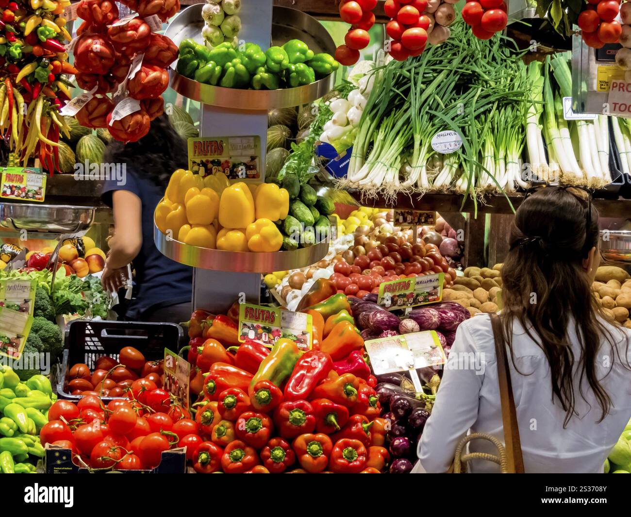 Fresh fruit and vegetables at the fruit market. Vegetable market with ...