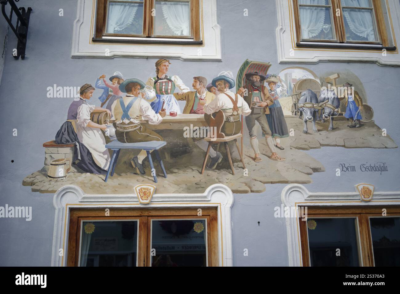 Ventilation painting on a house facade in Mittenwald, Bavaria, Upper ...