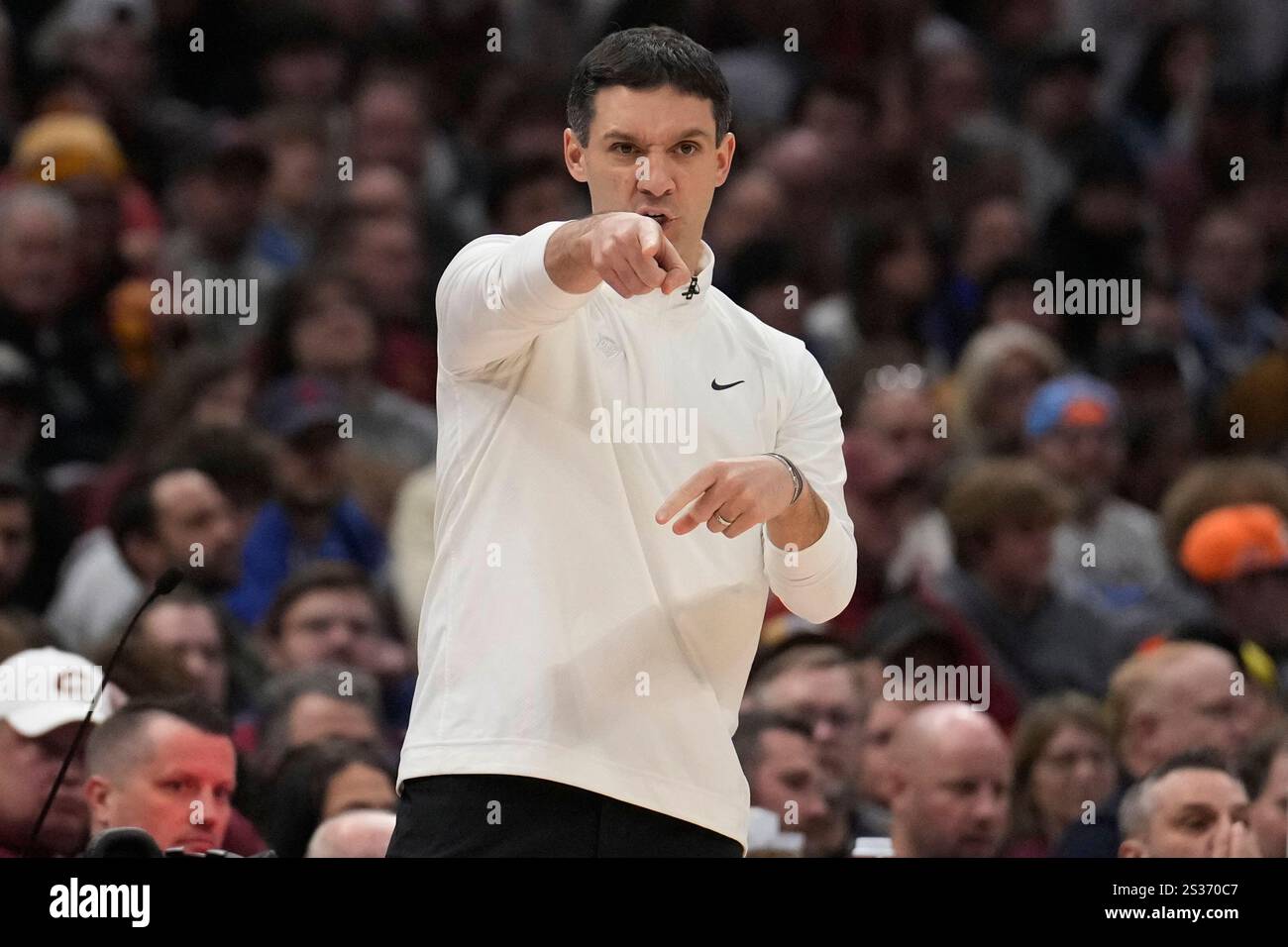Oklahoma City Thunder head coach Mark Daigneault gestures in the first ...