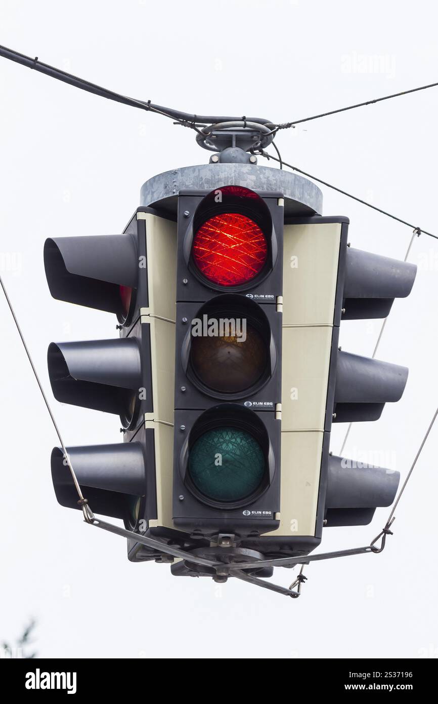 A traffic light shows red. Symbolic photo for stop, end. Austria Stock ...