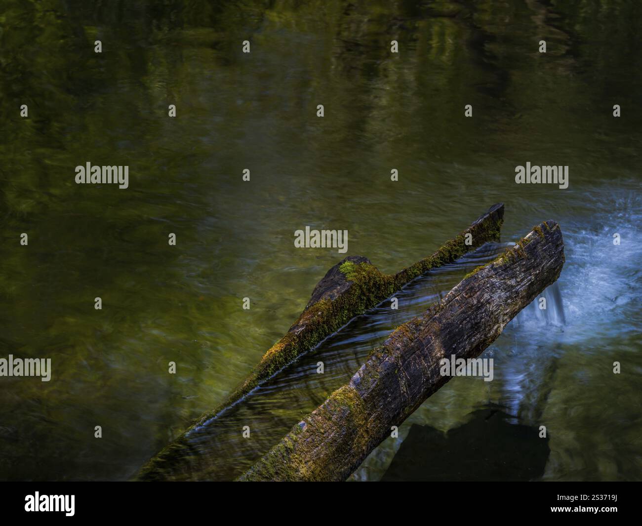Drinking water from a spring flows into a lake. Symbol for pure water ...