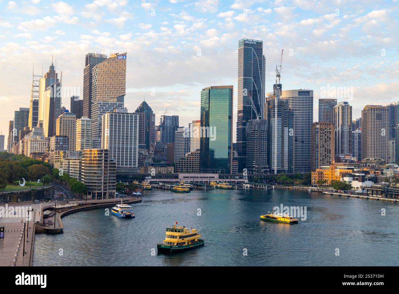 Erly morning view of Sydney Circular Quay and city centre with high ...