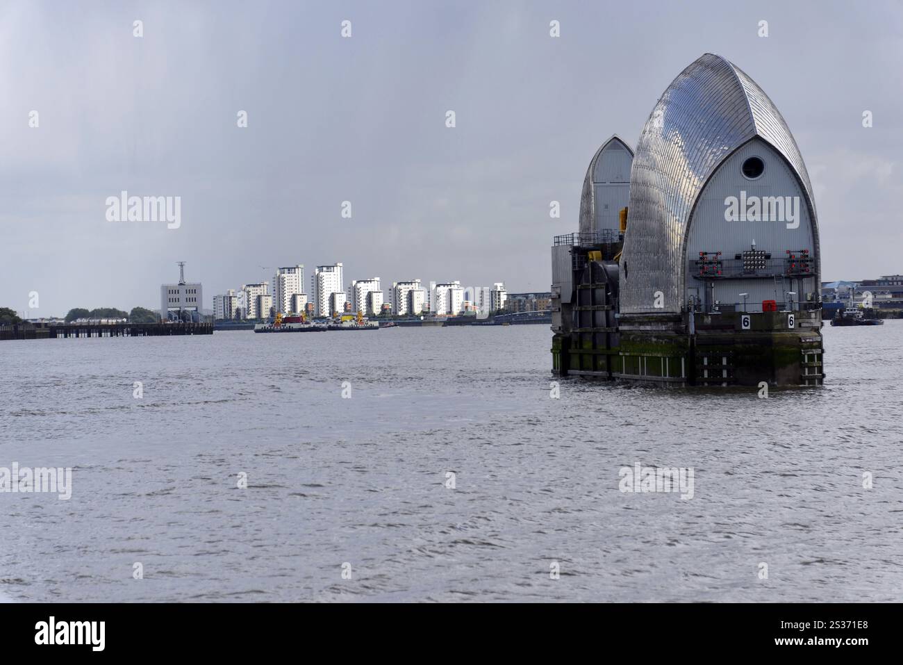 Tor Tor of the Thames Barrier in open normal position, flood defence ...