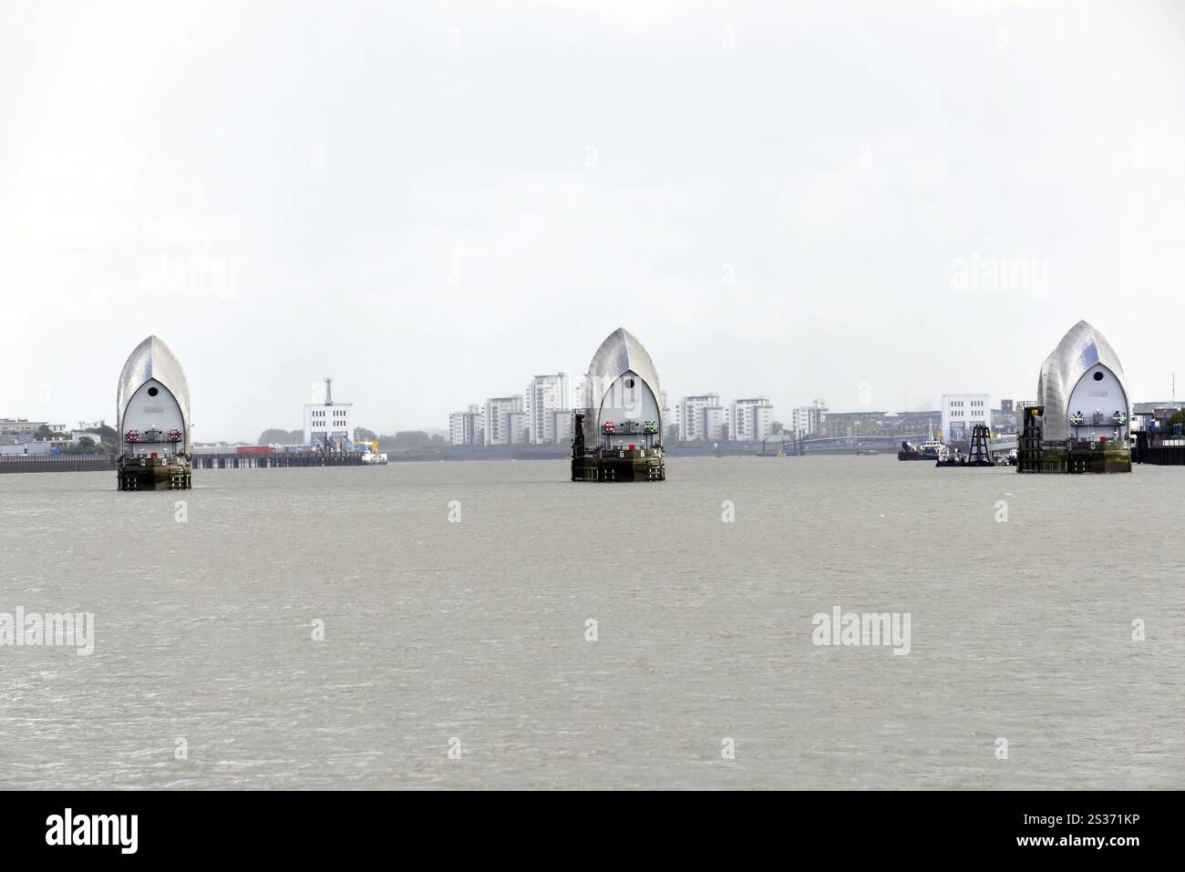 Tor tor of the Thames Barrier in open normal position, flood defence ...