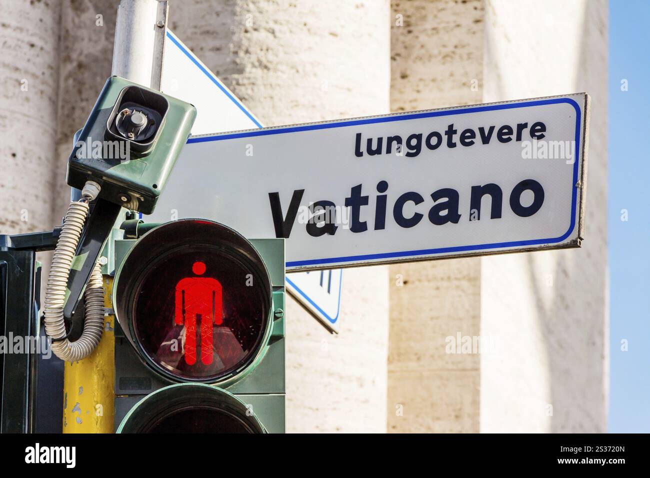 Vatican street sign and traffic light with red light. Austria Stock ...