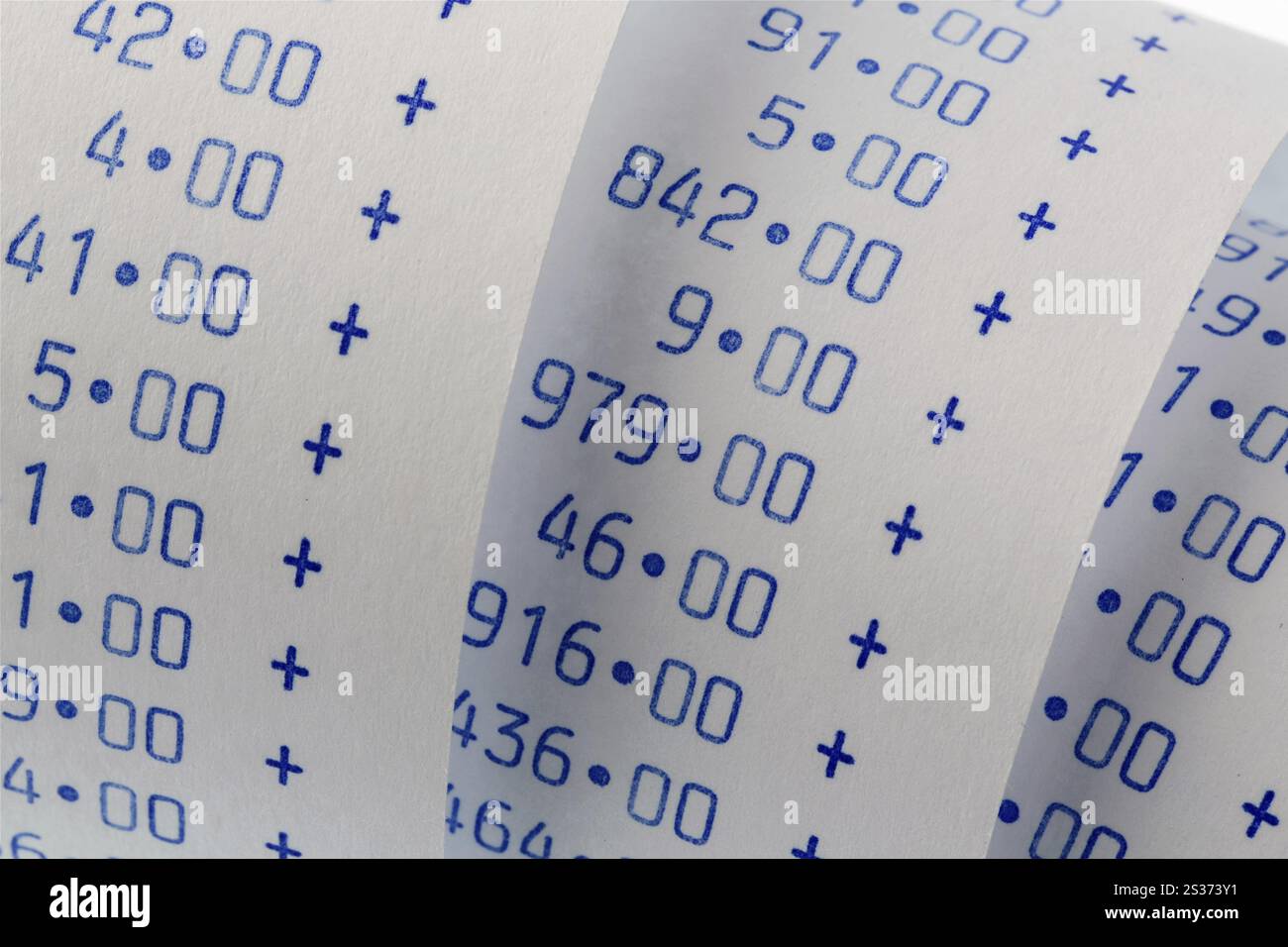 The calculation strip of a pocket calculator on a white background ...