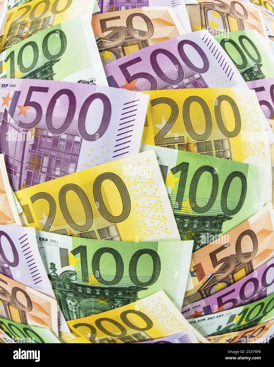 Many different euro banknotes. Symbolic photo for wealth and investment ...