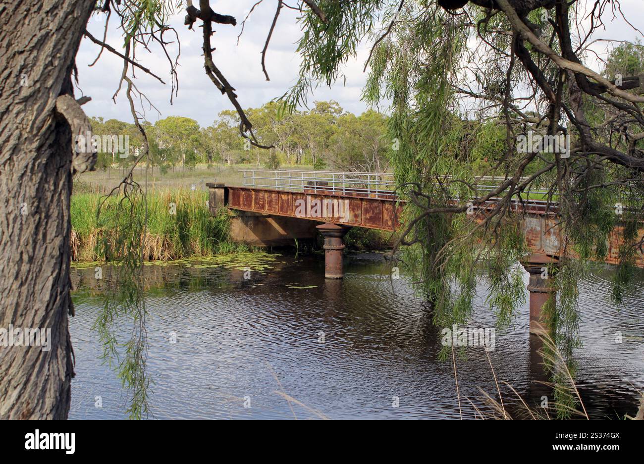 Bridge over Police Creek with water and trees in Gladstone, Queensland ...