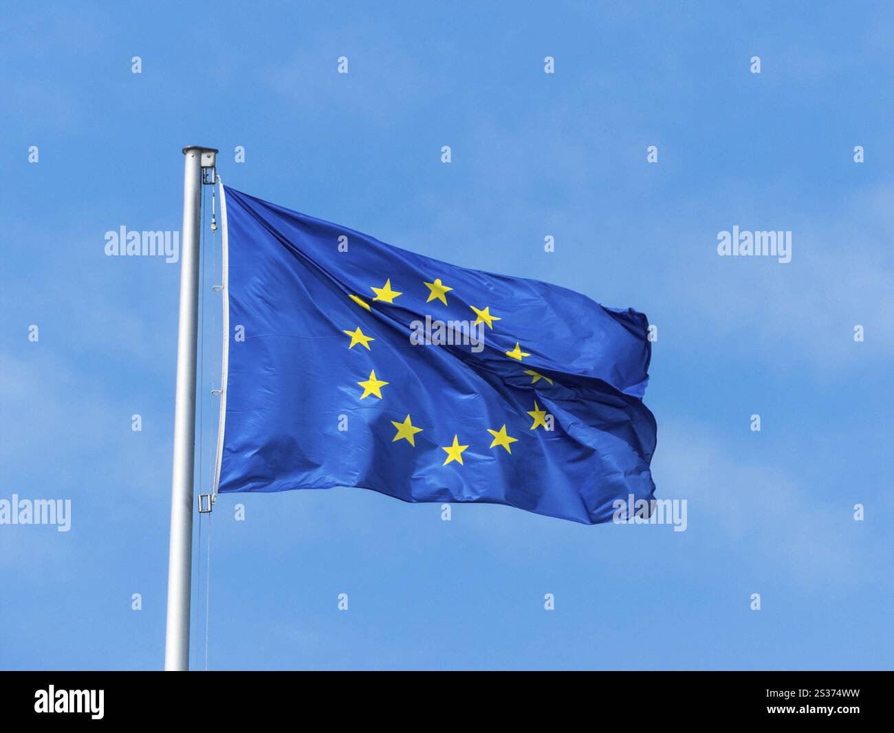 The flag of the European Union fluttering in the wind. EU flag Stock ...