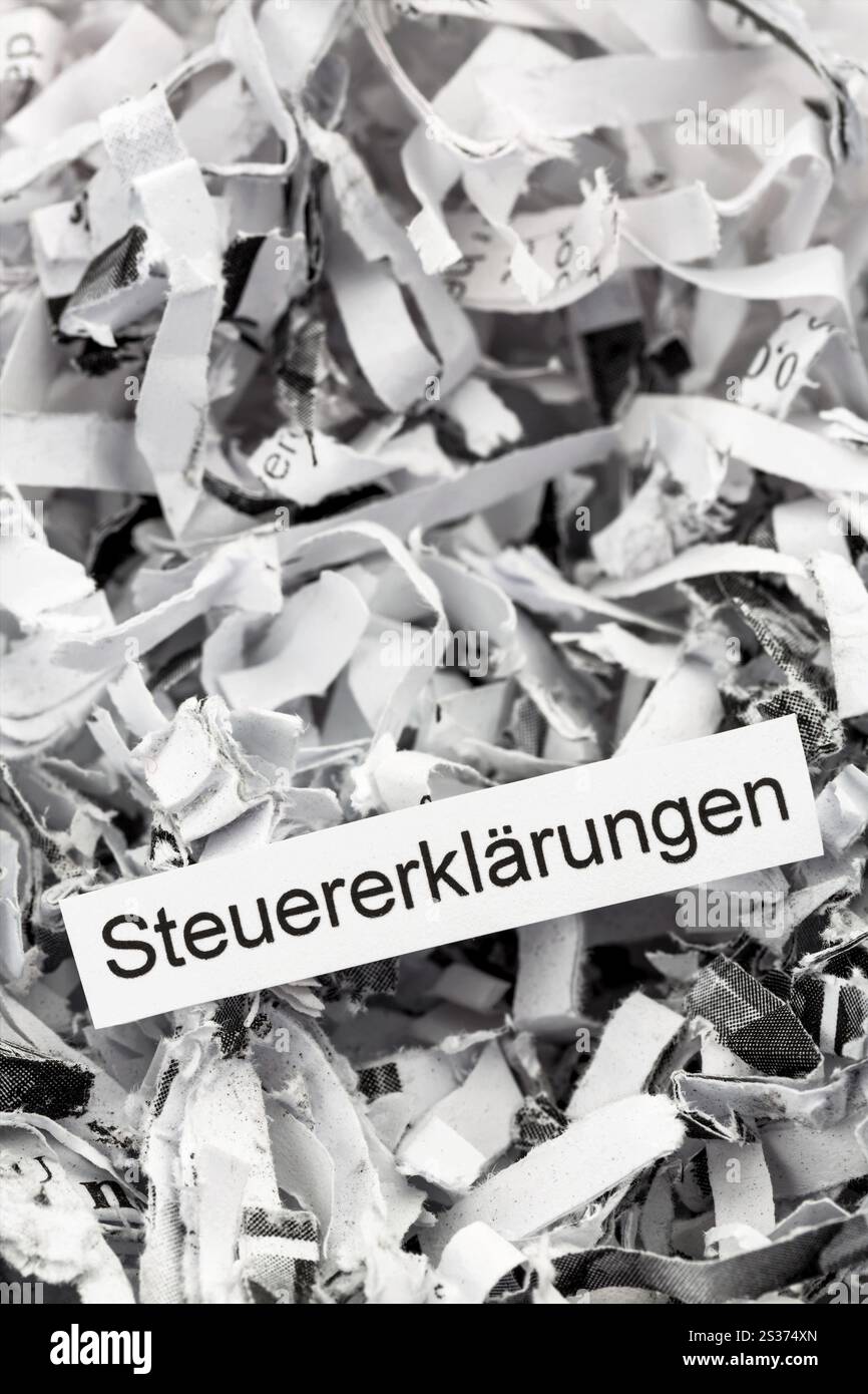 Paper shreds with the keyword tax returns, symbolic photo for tax ...