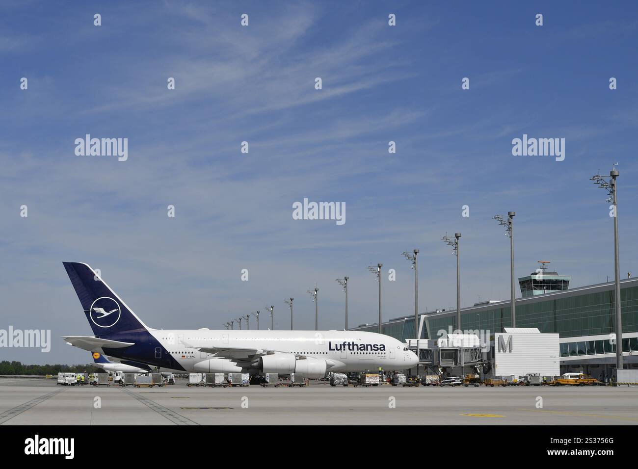 Lufthansa Airbus A380-800 at check-in position at the satellite ...